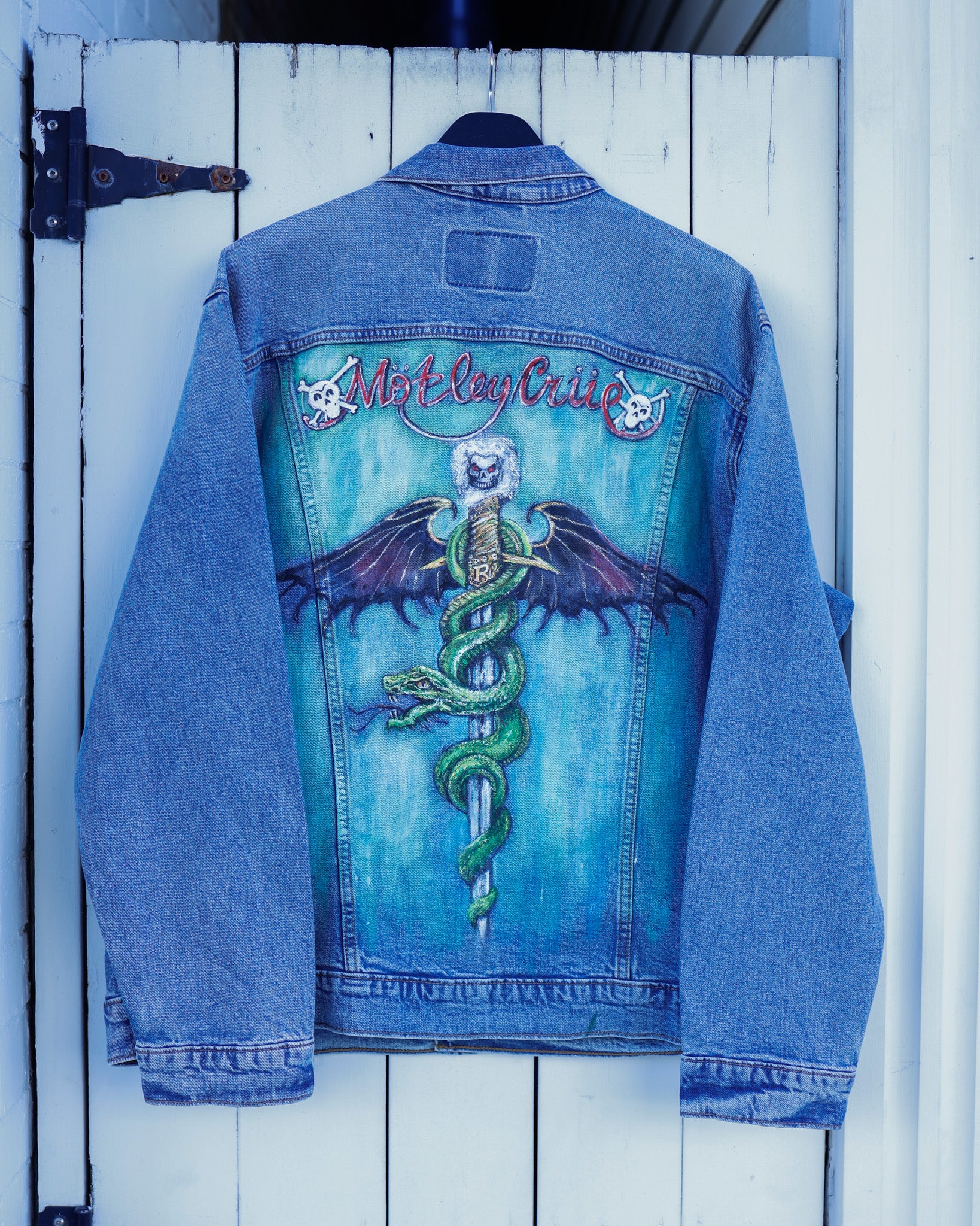 Motley Crue Hand-Painted Denim Jacket (Men’s XL) – Round Hill Music Co